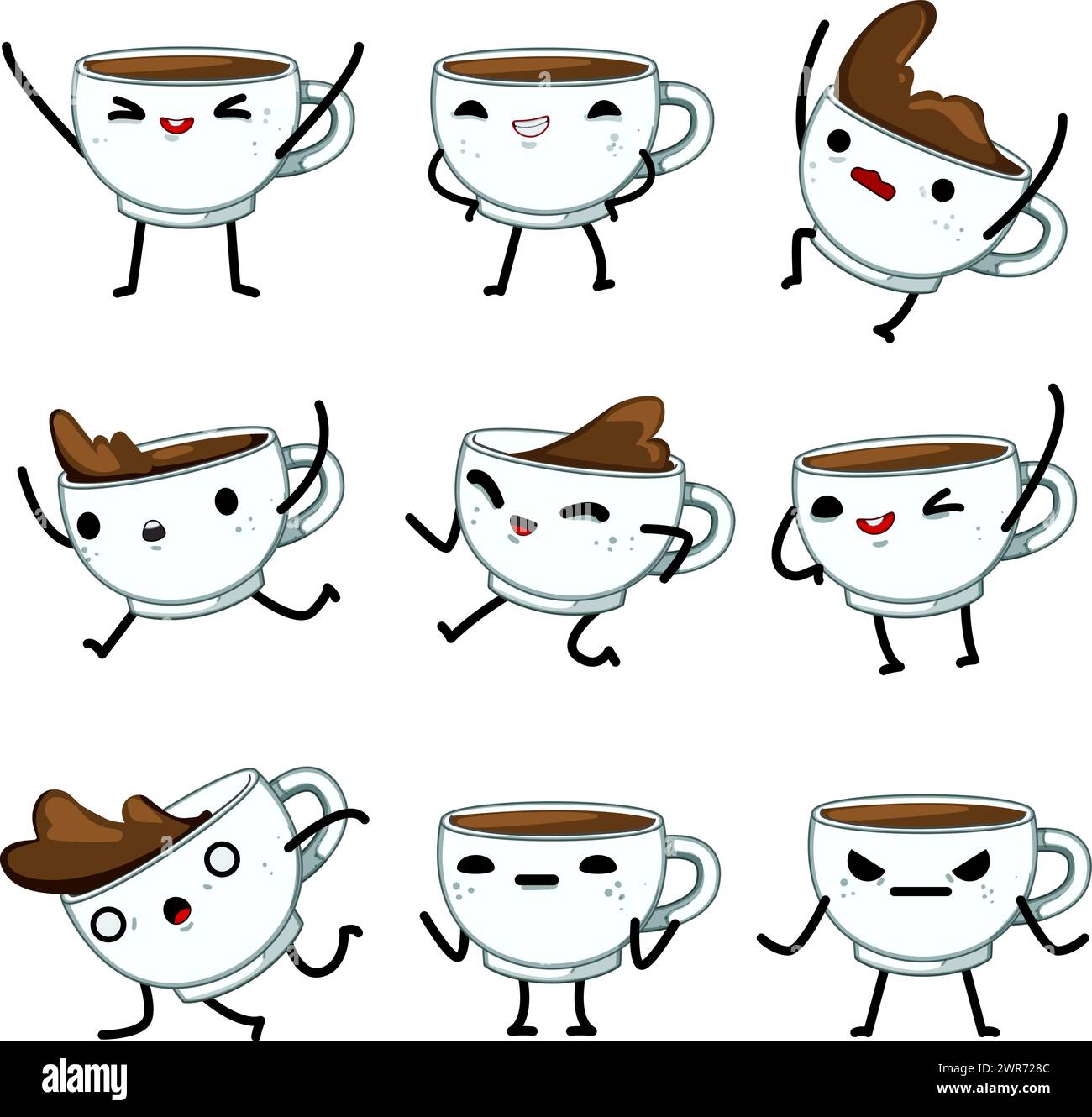 coffee mug character set cartoon vector illustration Stock Vector Image ...