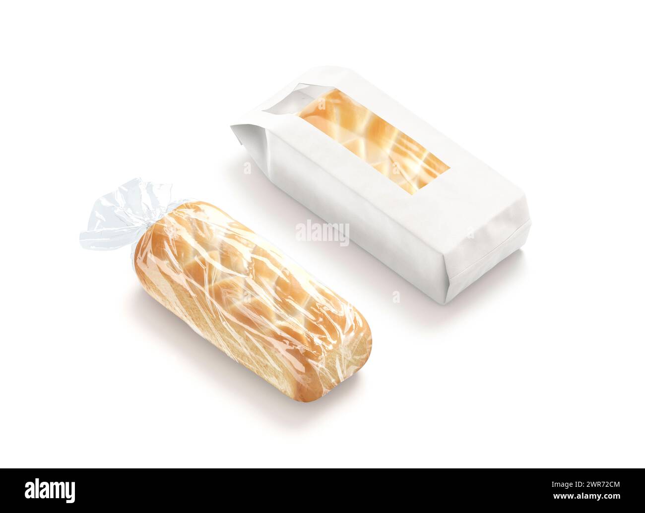 Blank transparent cellophane and white paper bread pack mockup ...