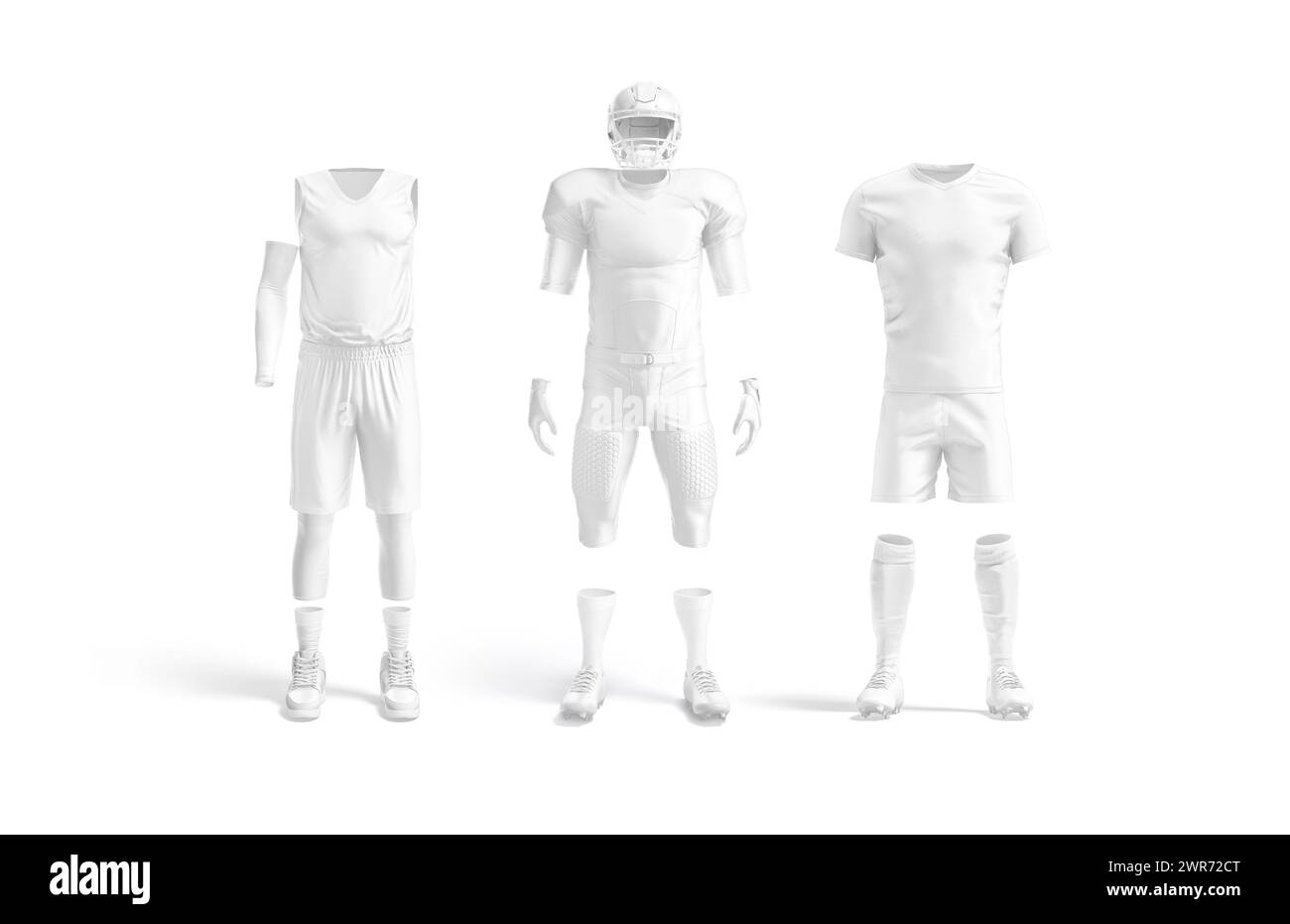 Blank white football and basketball uniform mockup, front view, 3d ...