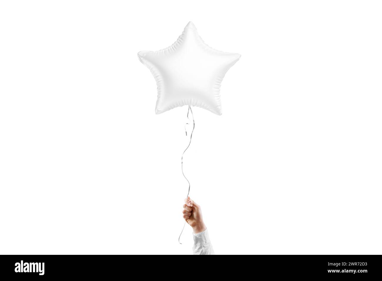 Hand holding blank white star balloon mockup, isolated, 3d rendering ...