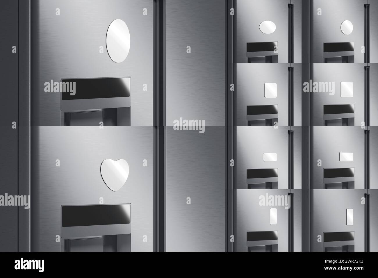 Blank white magnet on fridge mockup, different shapes, side view, 3d ...