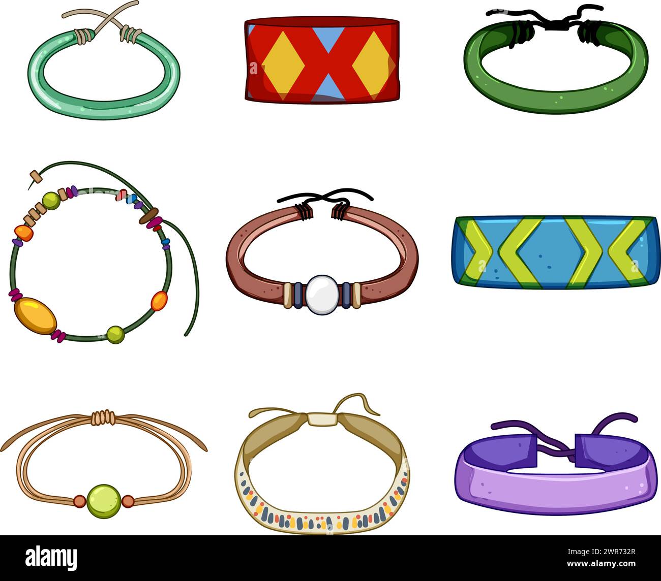 Hippie Friendship Bracelets Set Cartoon Vector Illustration Stock