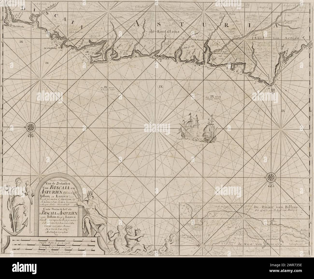 Sea chart of part of the Bay of Biscay near Bilbao, New Pascaart of the ...