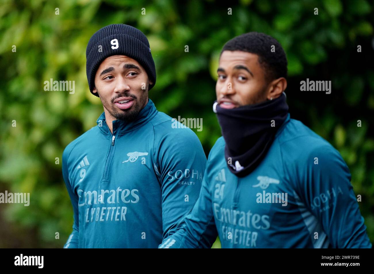 Arsenal's Gabriel Jesus and Reiss Nelson (right) during a training ...