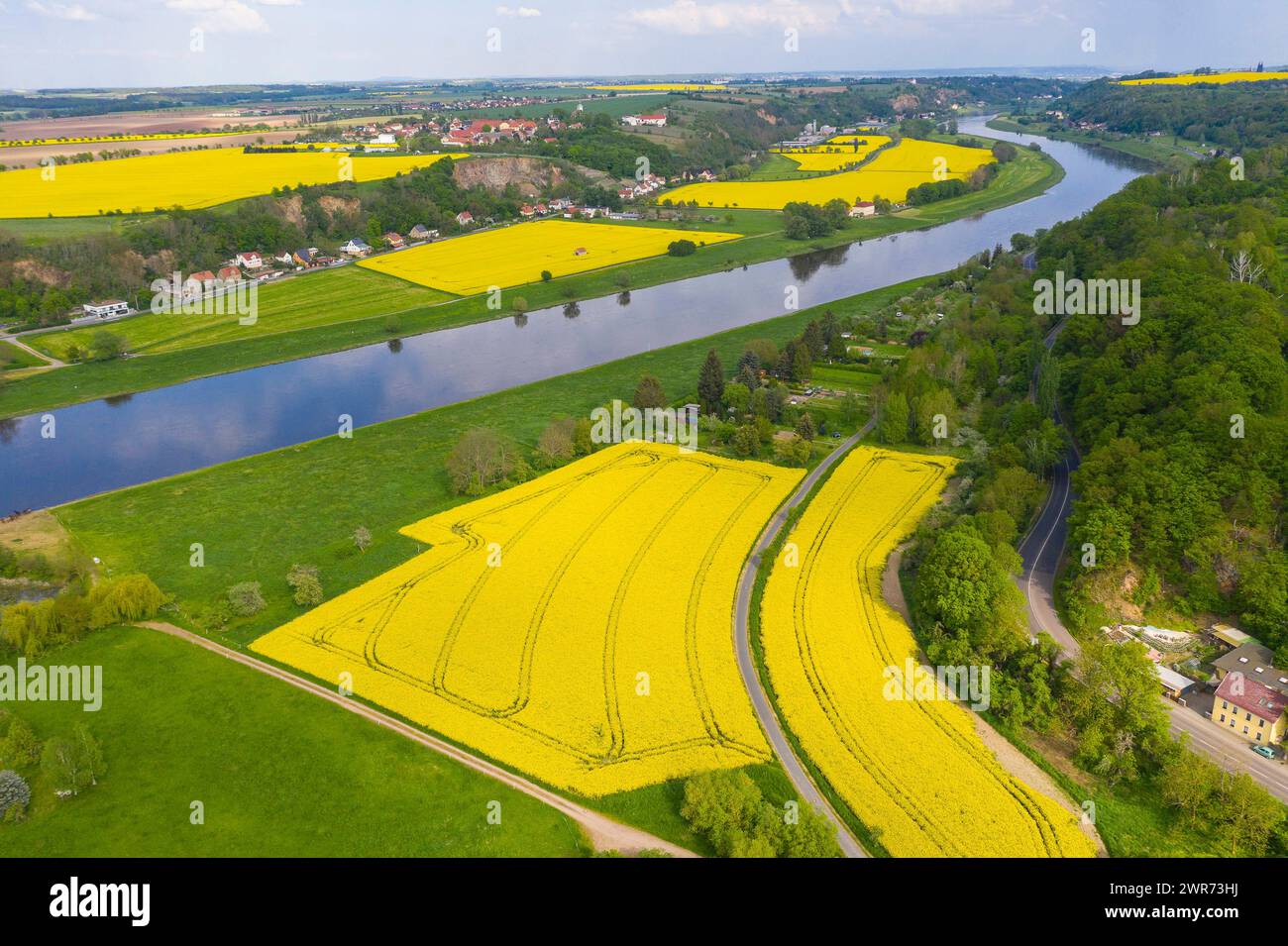 Luftbild der Elbe bei Zehren mit Zadel und Elbtalhängen, Diera-Zehren ...