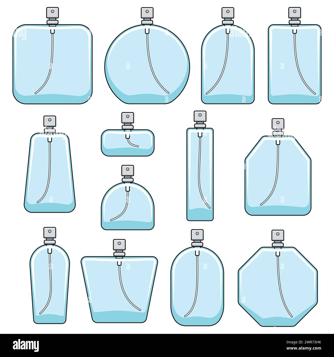 Set of color illustration with bottle of perfume spray. Isolated vector ...