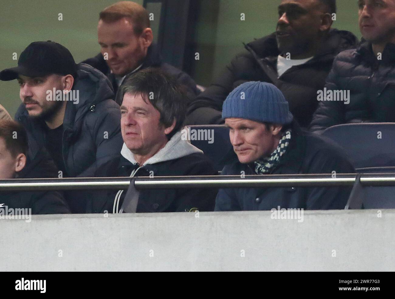 Singer Noel Gallagher & Actor Matt Smith watch on from the stands ...