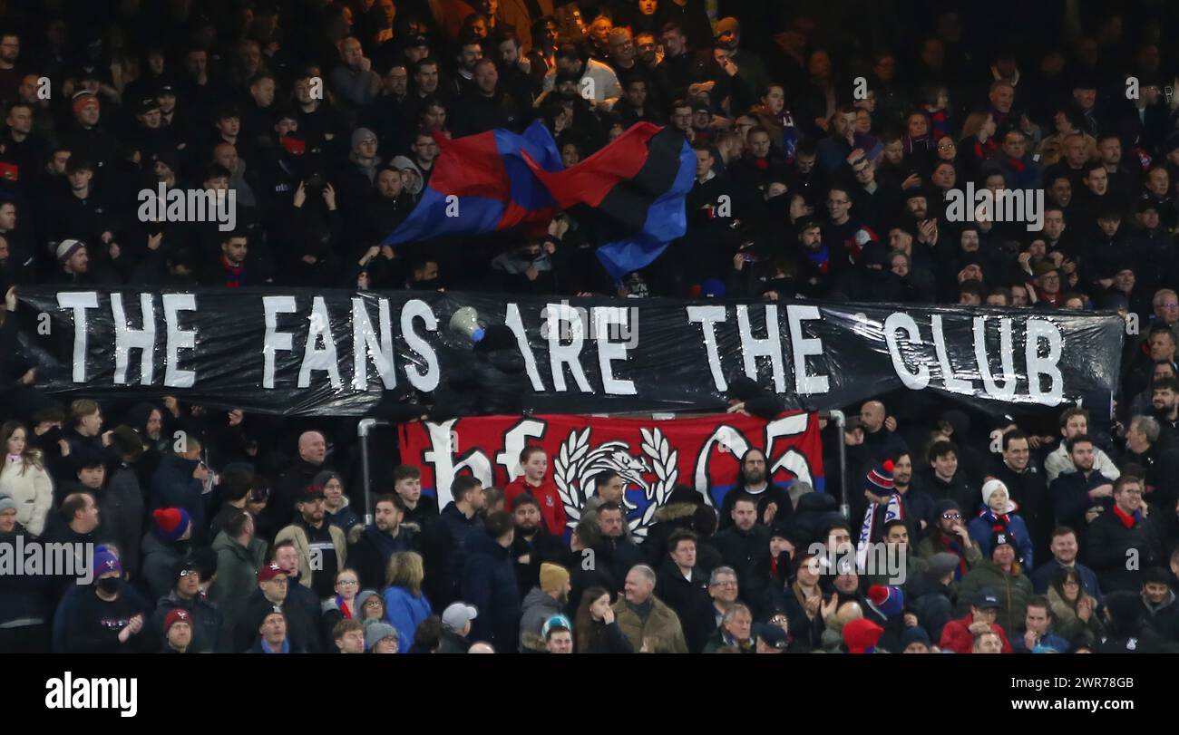 Crystal Palace fans hold aloft banners which read ‘The Fans Are The ...