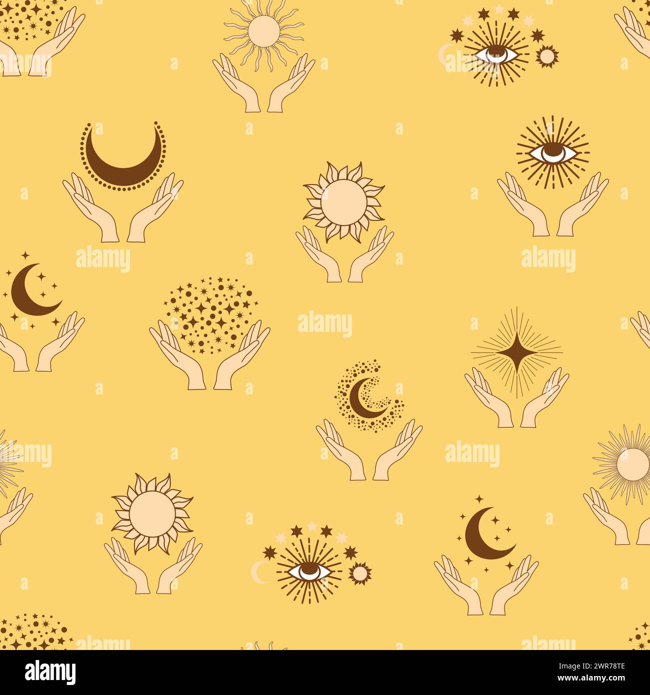 Magic seamless pattern with constellations, sun, moon, magic eyes ...