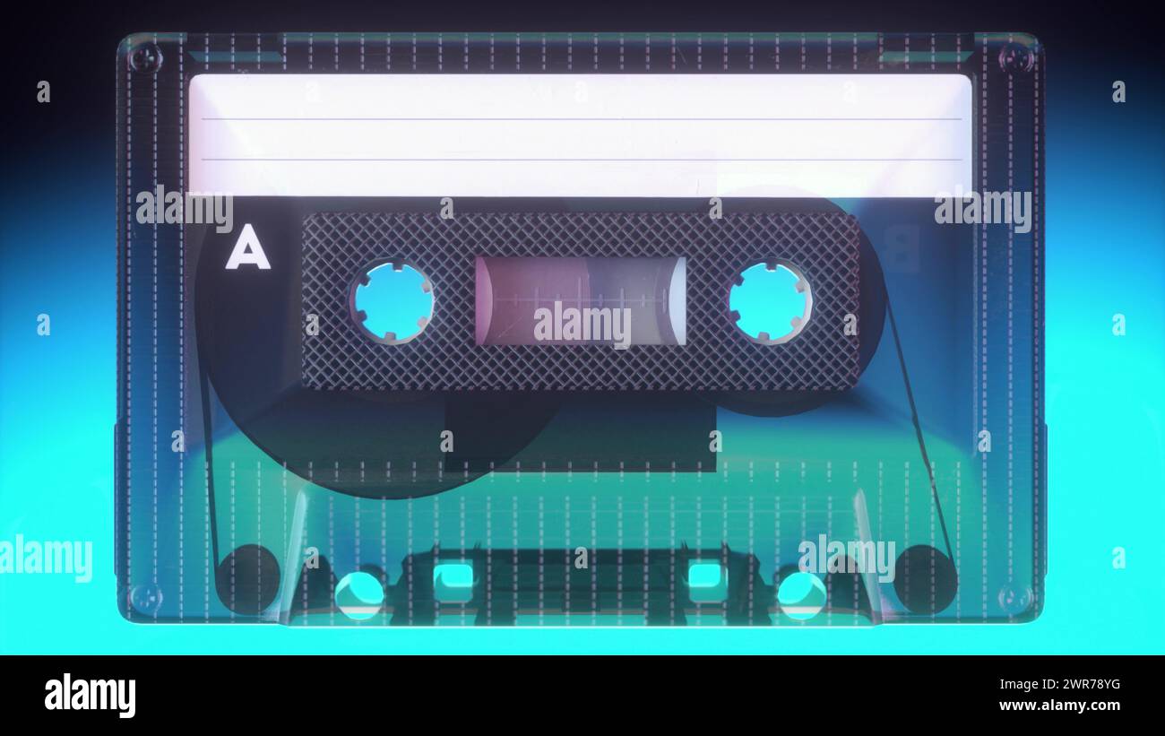 Radio tape recorder, audio cassette. Tape on an old vintage cassette ...