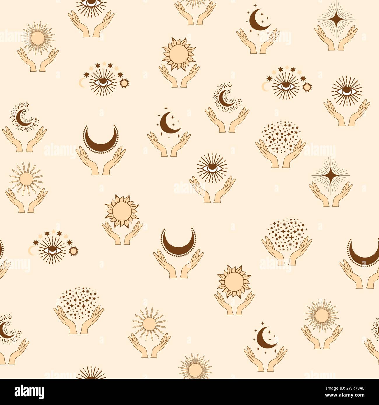 Magic seamless pattern with constellations, sun, moon, magic eyes ...