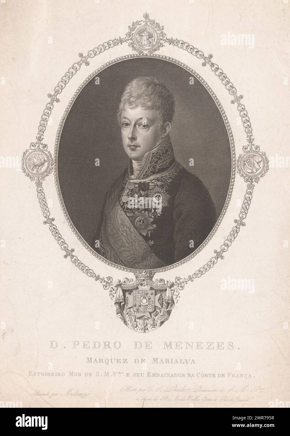 Portrait of Pedro José de Meneses Coutinho, print maker: Charles Simon ...