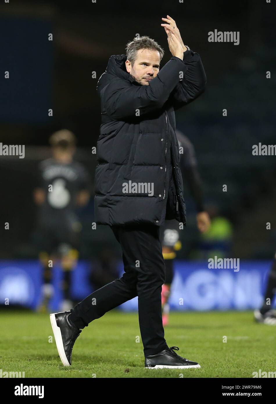 Stephen Clemence Manager of Gillingham applauds his players ...