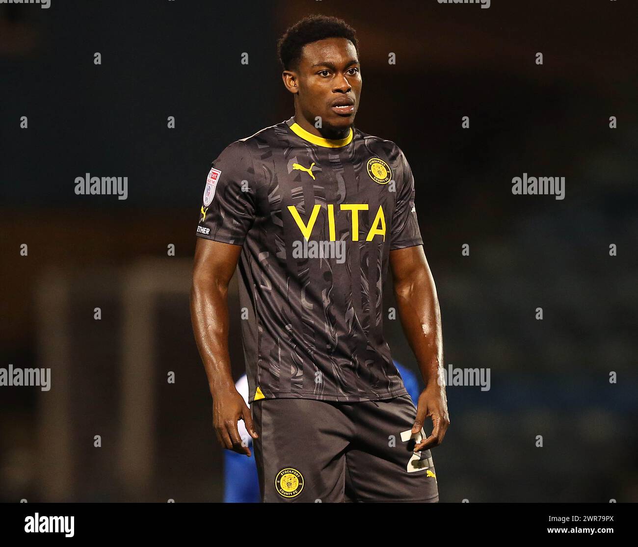 Isaac Olaofe of Stockport County. - Gillingham v Stockport County, Sky ...