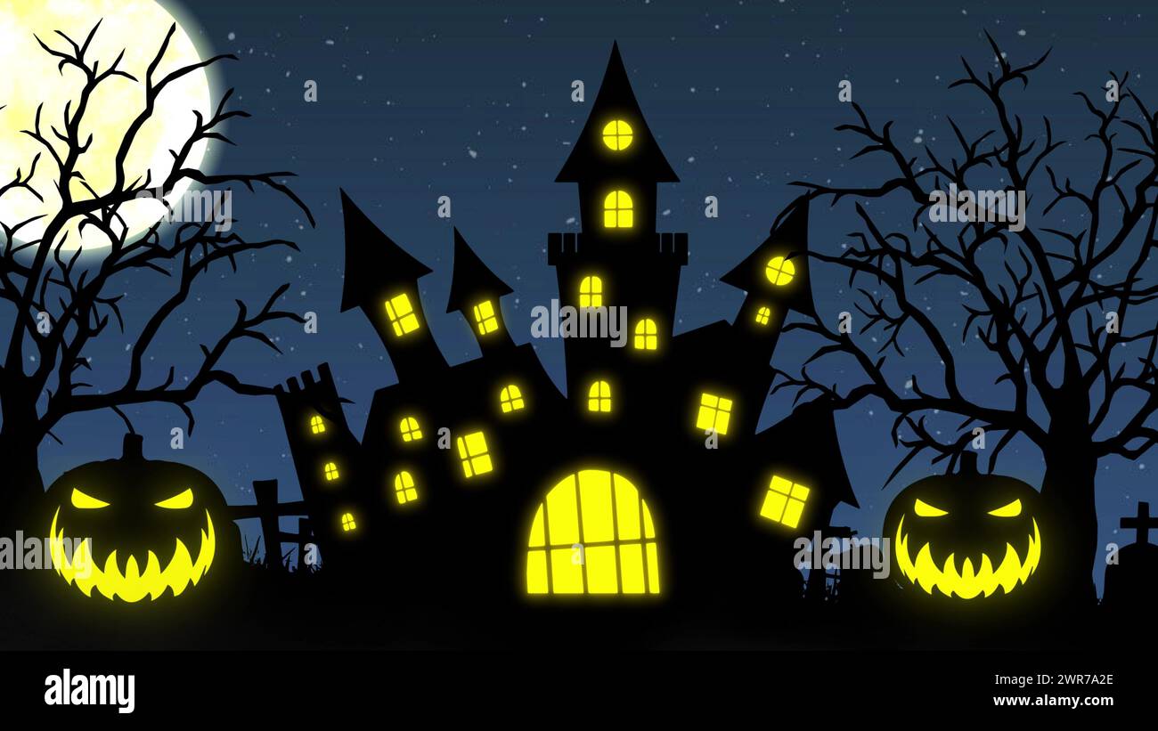 Halloween background animation with the concept of Haunted Castle, Moon ...