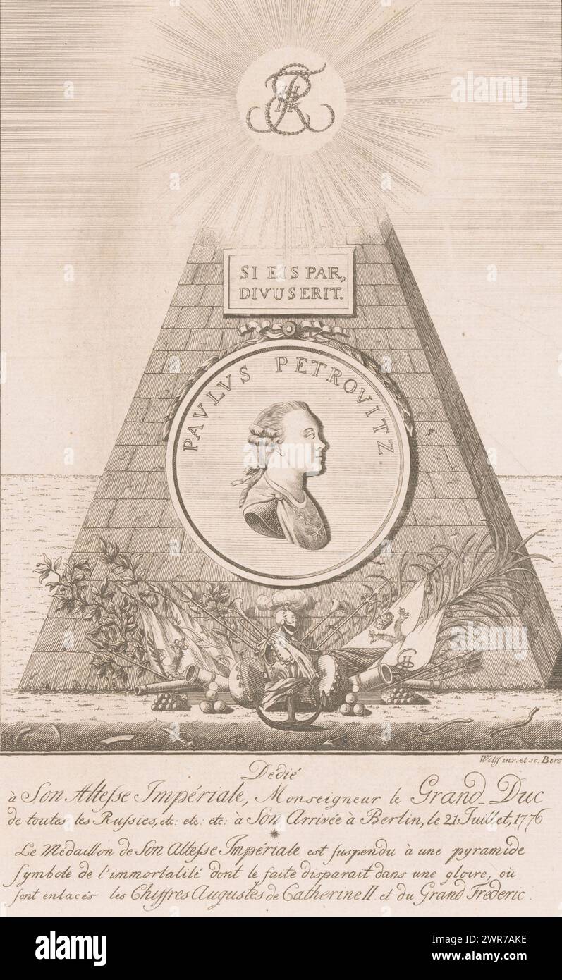 Monument with portrait of Paul I, Tsar of Russia, French text in bottom ...