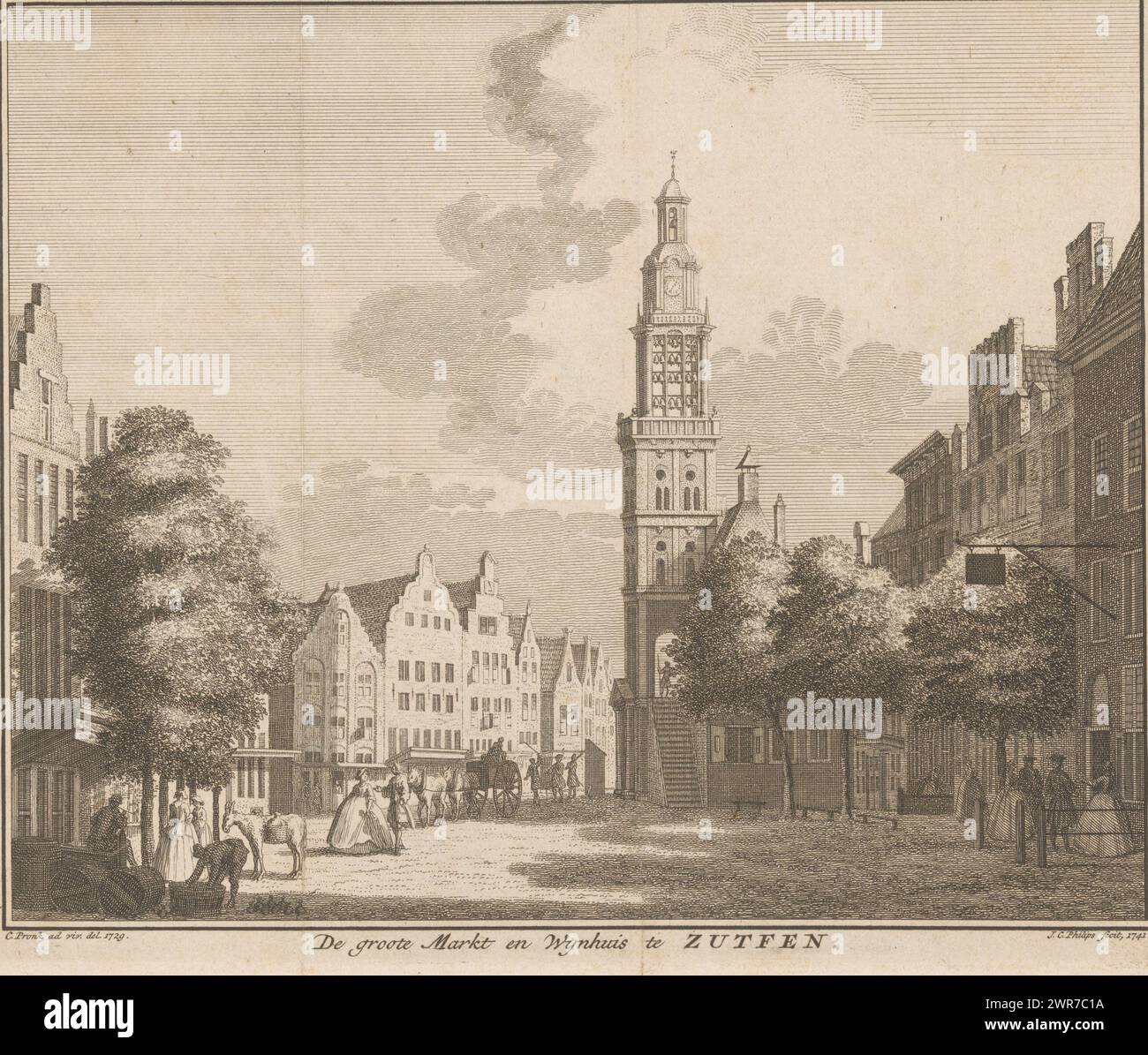 View of the Grote Markt and the Wijnhuistoren in Zutphen, 1729, The ...