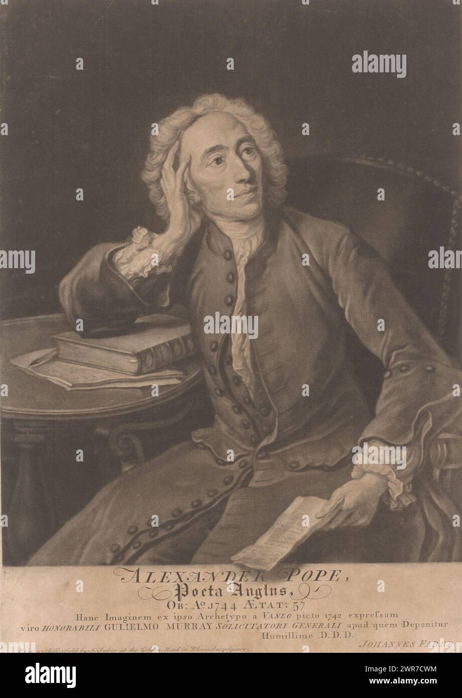 Portrait of Alexander Pope at the age of 57, print maker: John Faber ...