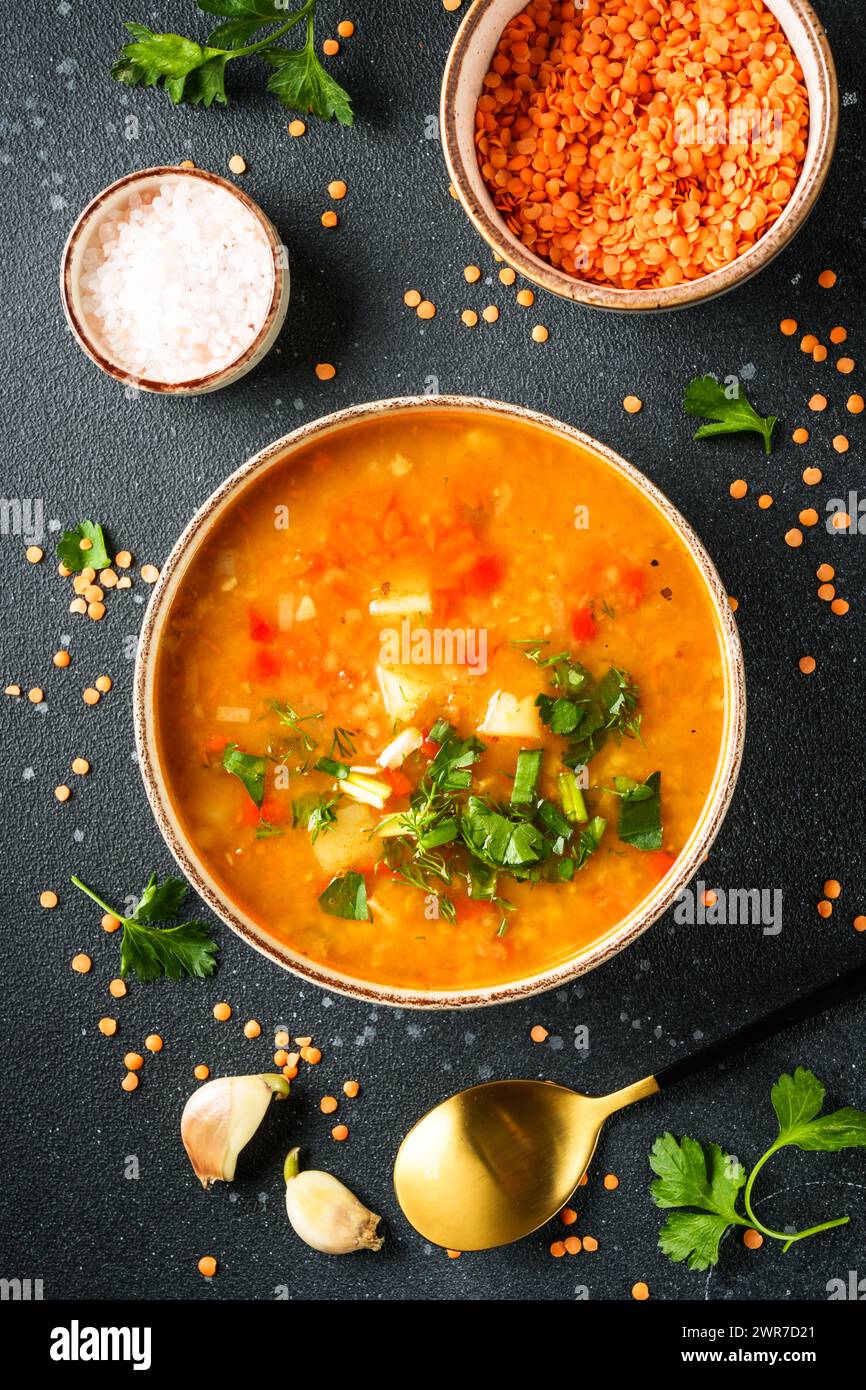 Red lentil soup, traditional middle eastern food Stock Photo - Alamy