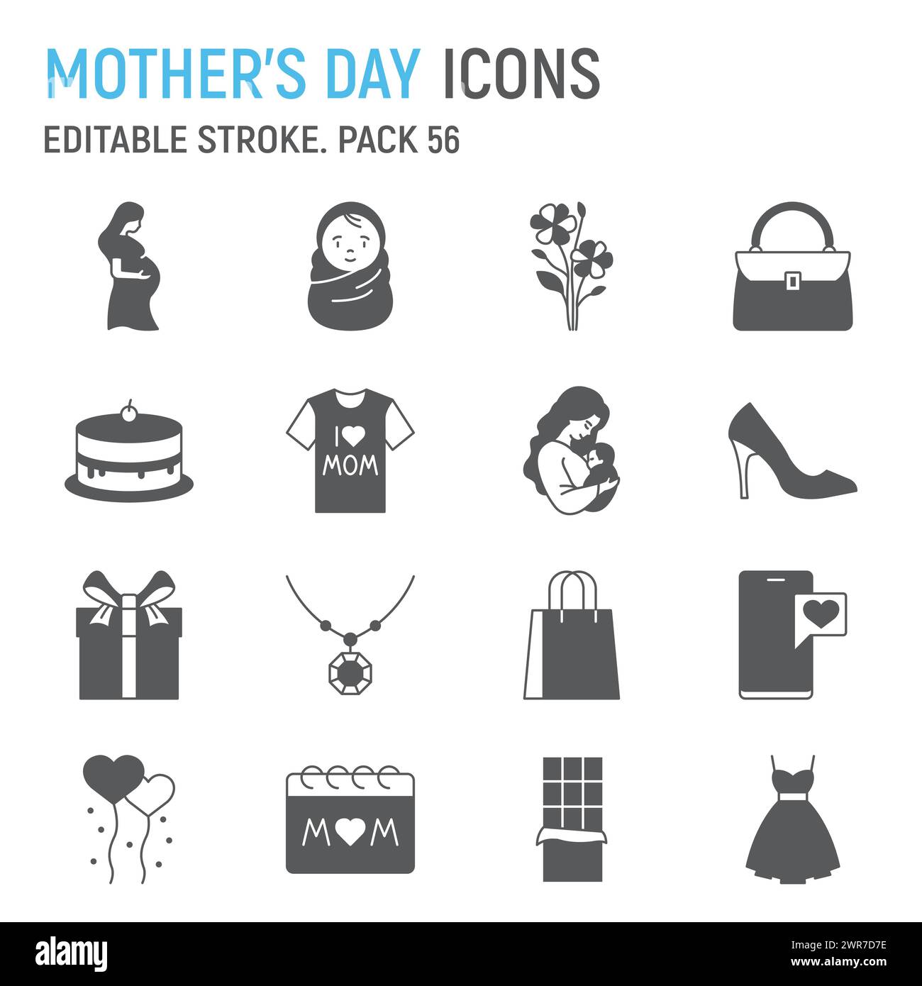 Mother's Day glyph icon set, 8 march collection, vector graphics, logo ...