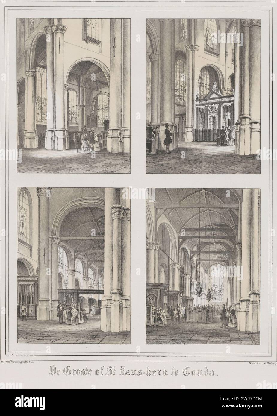 Four views of the interior of the Sint-Janskerk in Gouda, De Groote or ...