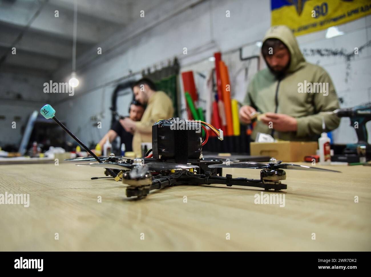 Lviv, Ukraine. 29th Feb, 2024. General view of the assembled FPV drone ...