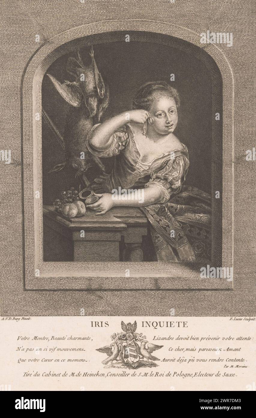 Iris with hunting still life and watch, Iris inquiète (title on object ...