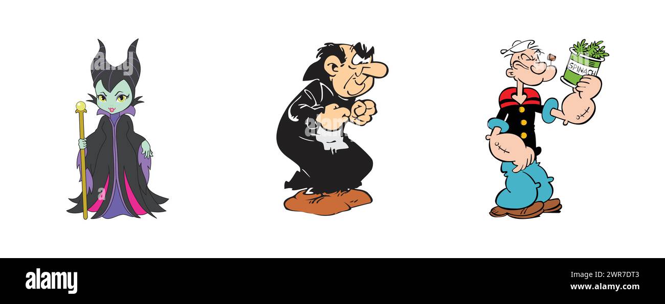 Popeye, Gargamel , Maleficent junior . Arts and design vector logo on ...