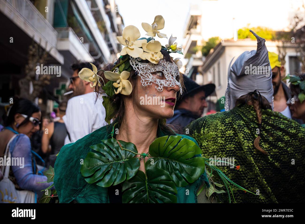Athens, Greece. 10th Mar, 2024. A girl is participating in the colorful ...