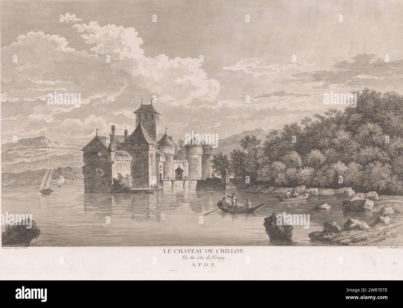 View of the castle of Chillon, Le chateau de Chillon (title on object ...