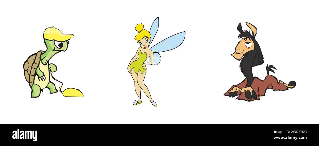 Green Turtle, Kuzco Lama, Tinkerbell Character. Arts and design vector ...