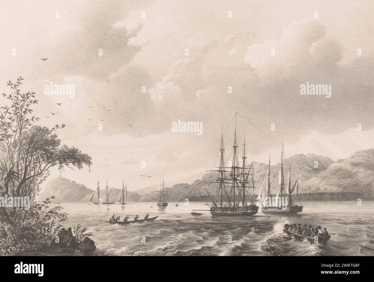 View of the anchorage of Padang, The reed of Padang / La rade de Padang ...