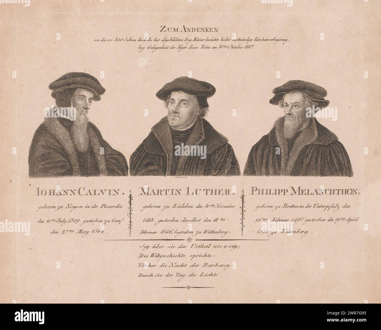 Portraits of John Calvin, Martin Luther and Philipp Melanchthon, with ...
