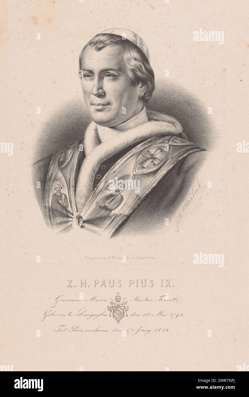 Portrait of Pope Pius IX, H.H. Pope Pius IX (title on object), Below ...