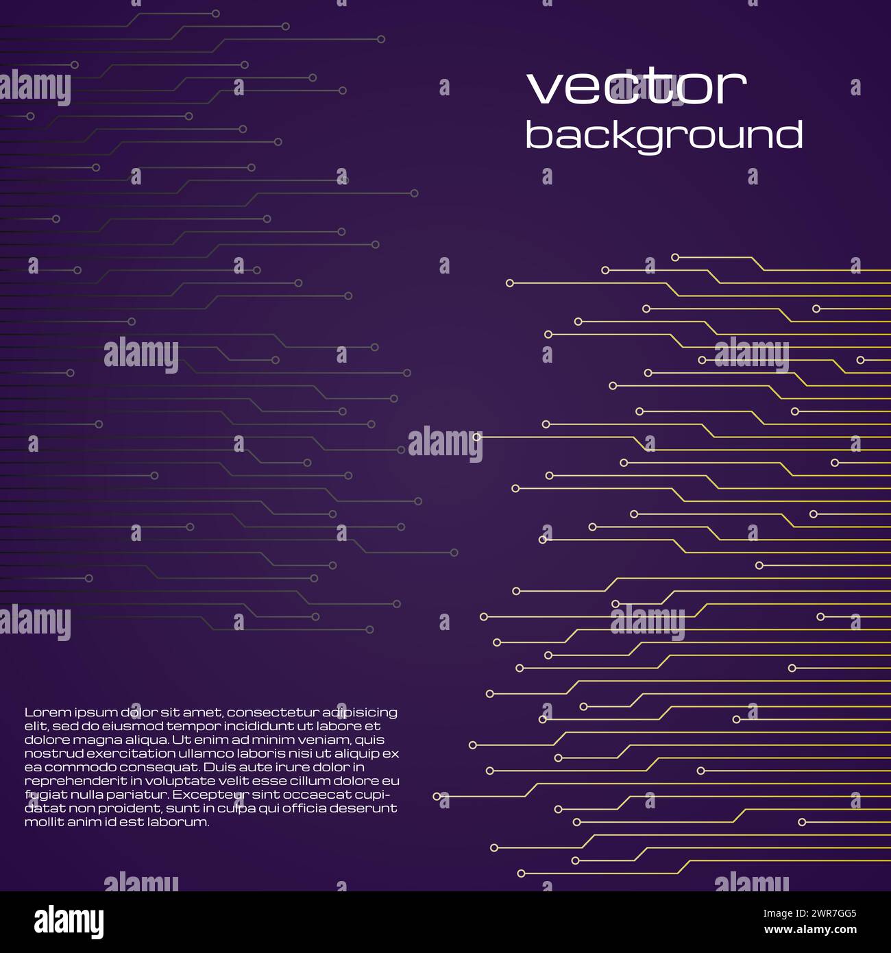 Abstract technological purple background with elements of the microchip. Circuit board ...