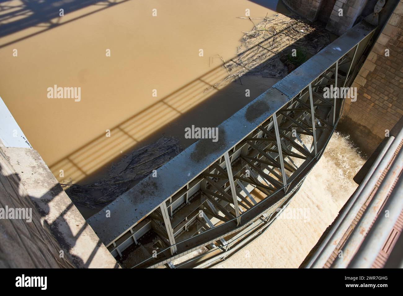 The Alcala del Rio dam releases water after the rains from the passage ...