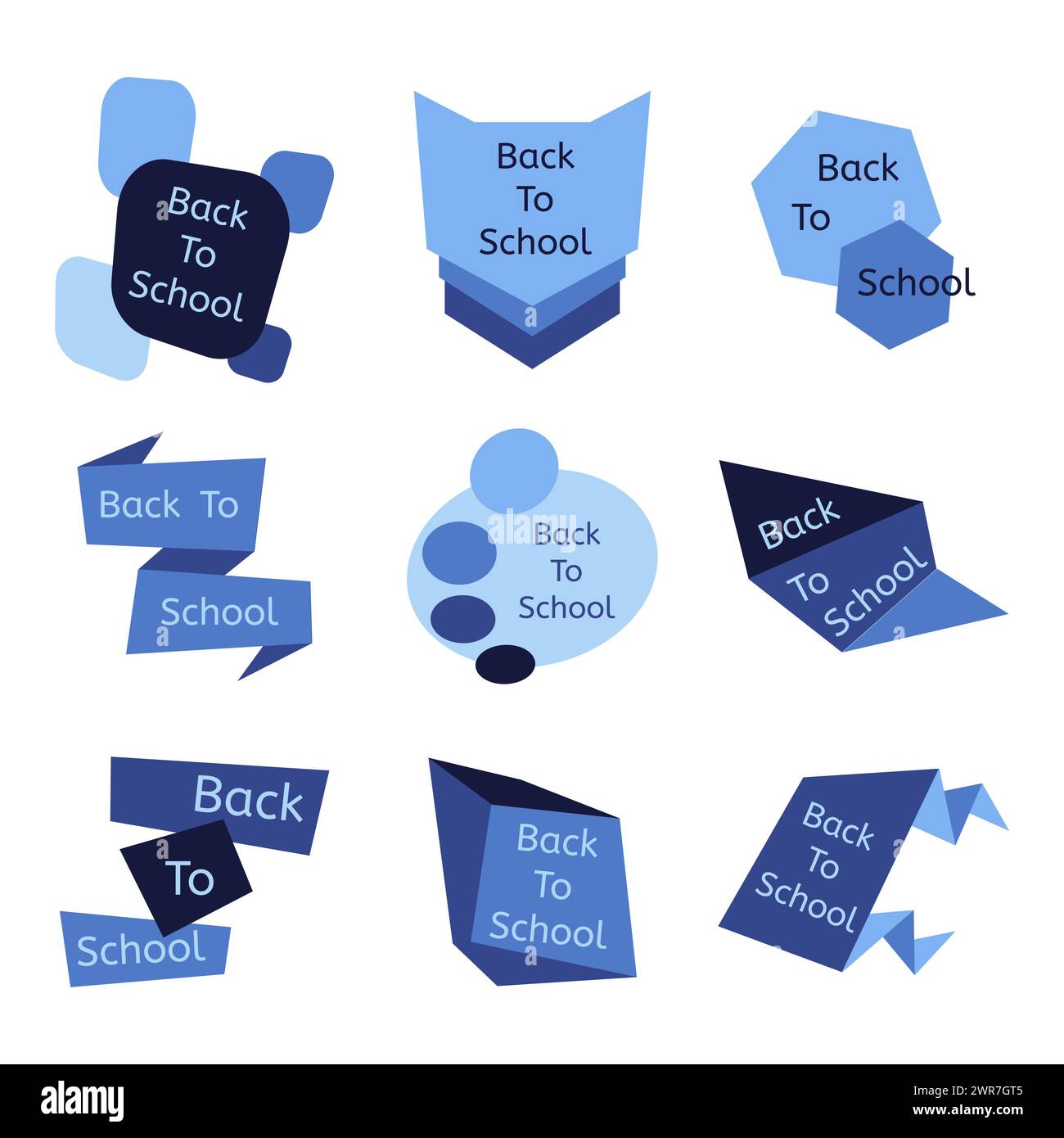 Set of nine blue back to school badges. School labels and icons ...
