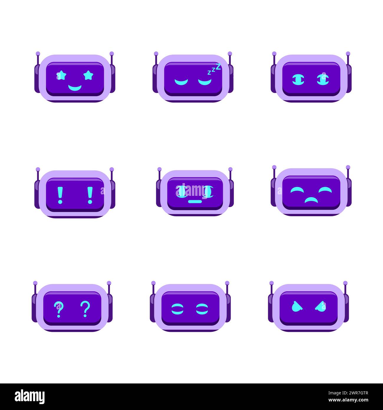 Robot emotion set. Chatbot avatar. Chatbot character head with ...