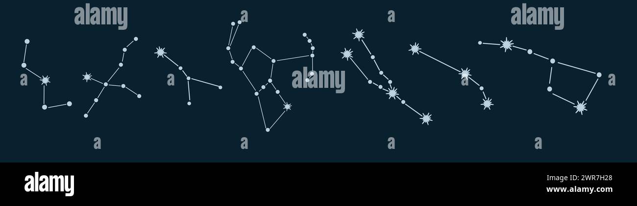 Set of constellation vector illustration. Hunter, Orion, Cassiopeia ...