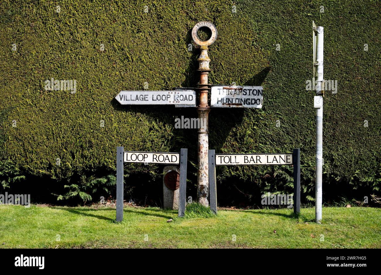 Road signs in Keyston village, Cambridgeshire, England, UK Stock Photo ...