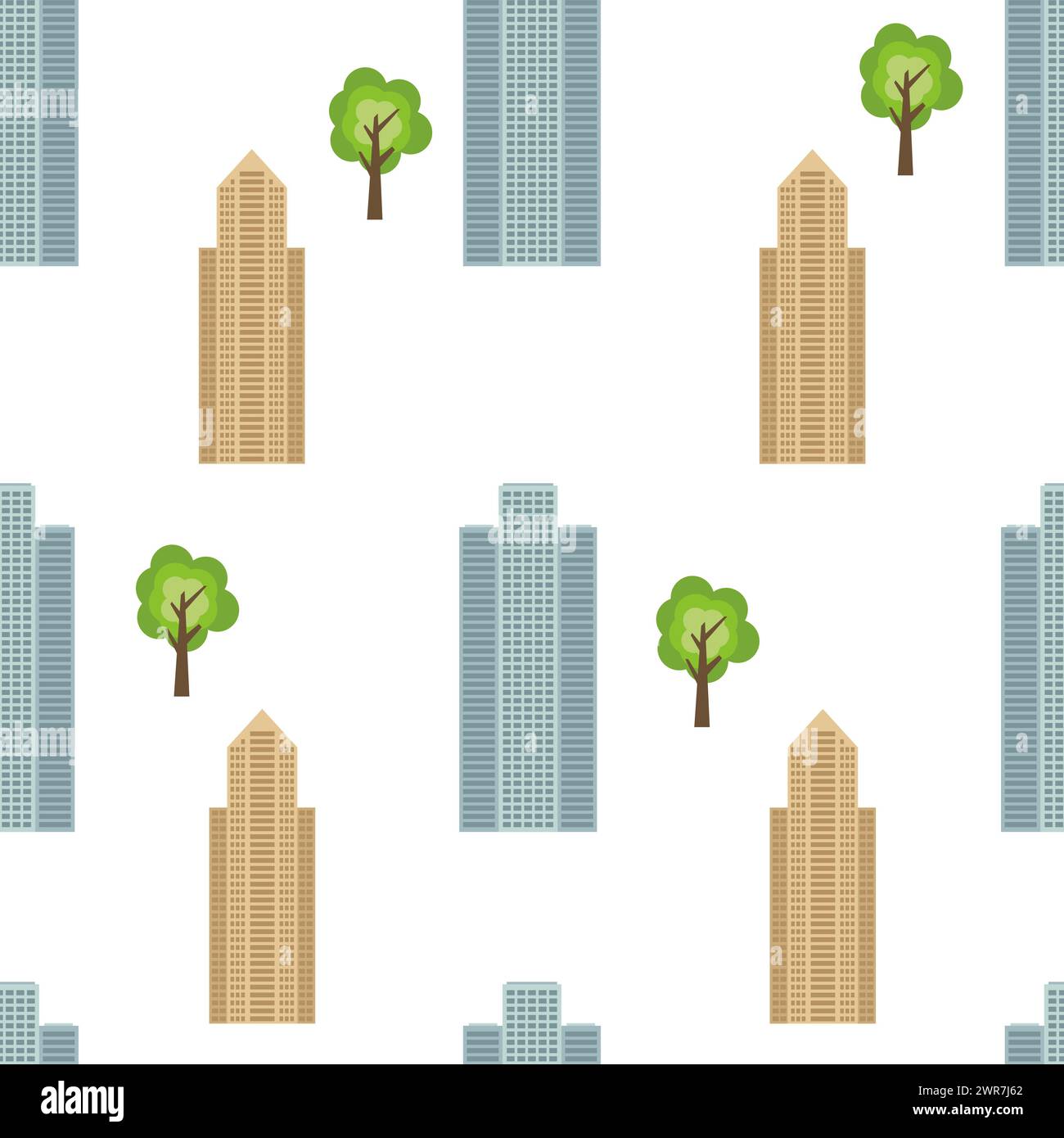 Seamless city background with modern houses and green trees. Vector ...