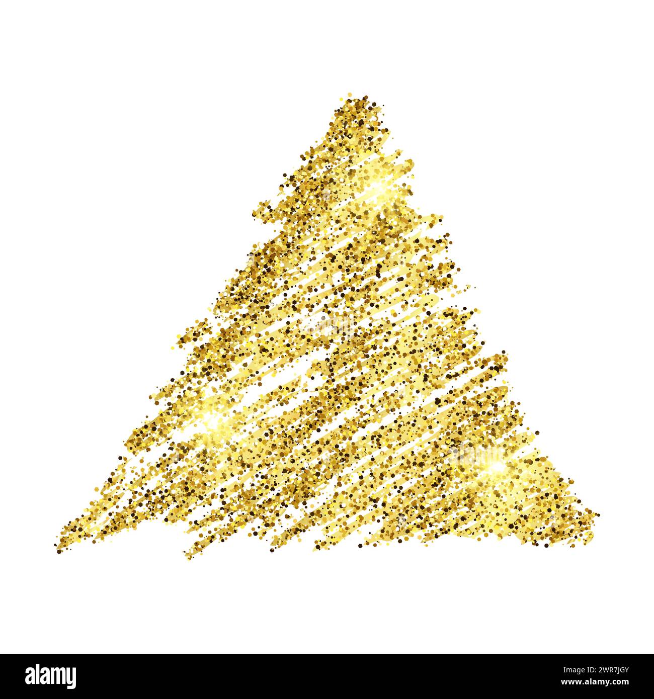 Golden paint hand drawn glittering triangle on a white background ...