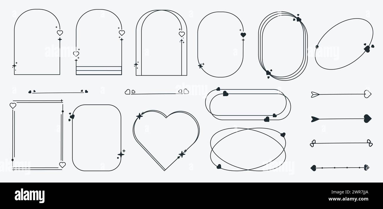 Set minimalist line frames and elements twinkle stars, circle and heart ... Set minimalist line frames and elements twinkle stars, circle and heart ...