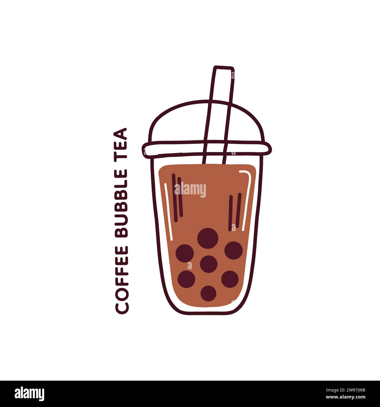 Cute vector illustration of line coffee take away. Coffee bubble tea ...