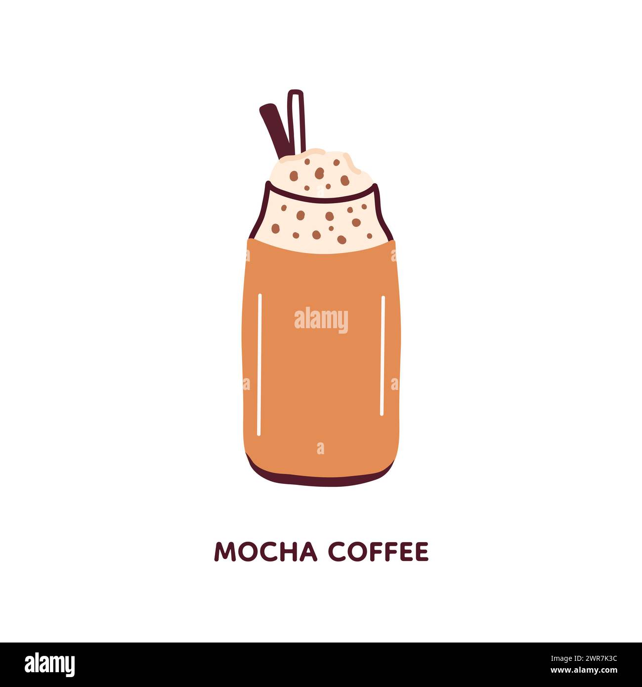 Cute vector illustration of Mocha in glass with straw. Element isolated ...