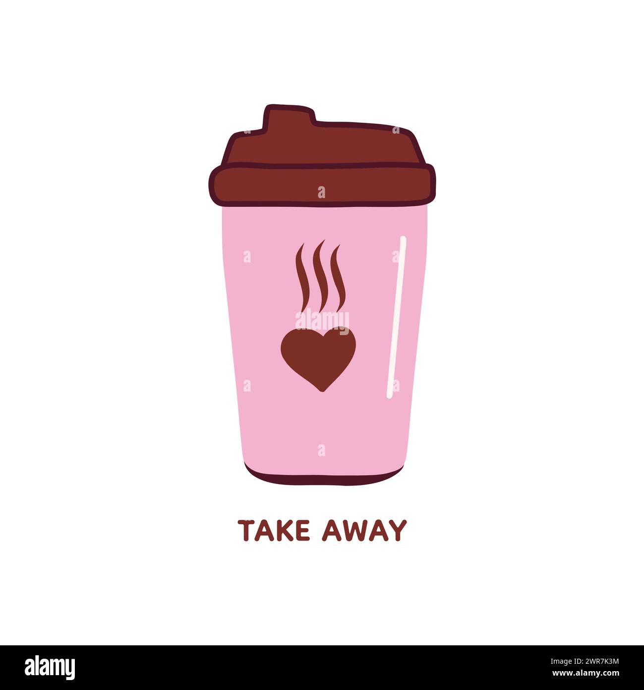 Vector illustration of take away coffee pink color. Beverage element ...
