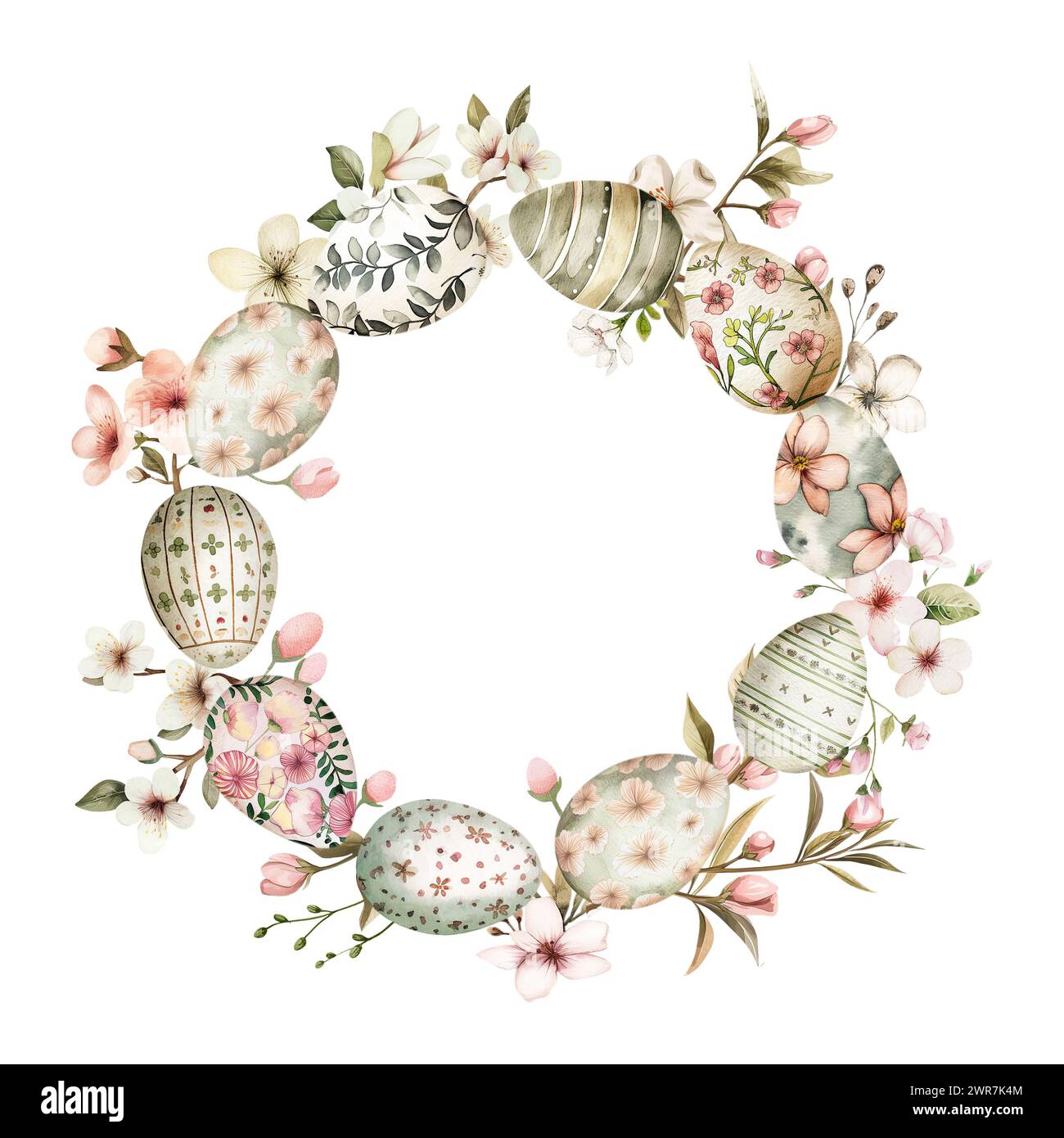 Easter composition in watercolor technique. Boho style elements for ...