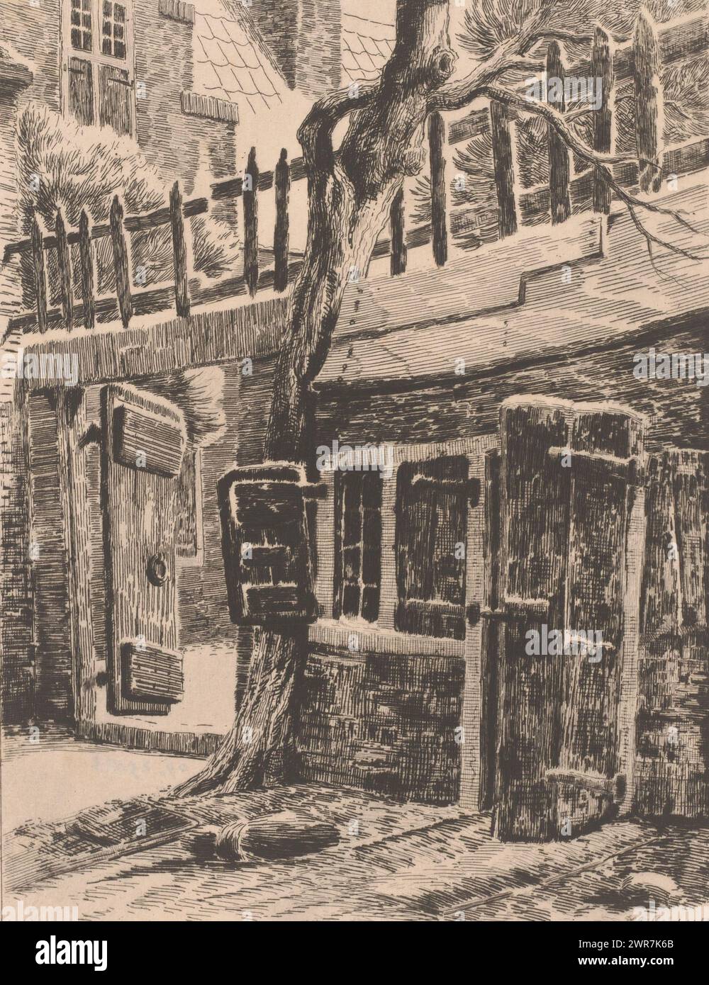 Old facade with gate, print maker: Armand Collard, 1888, paper, etching ...