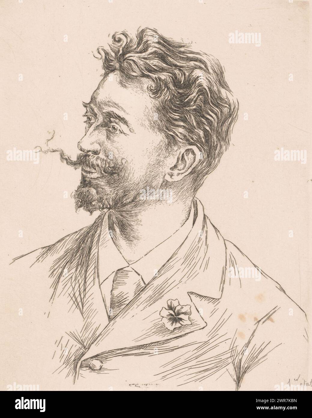 Portrait of Félicien Rops, print maker: Louise Danse, (signed by artist ...