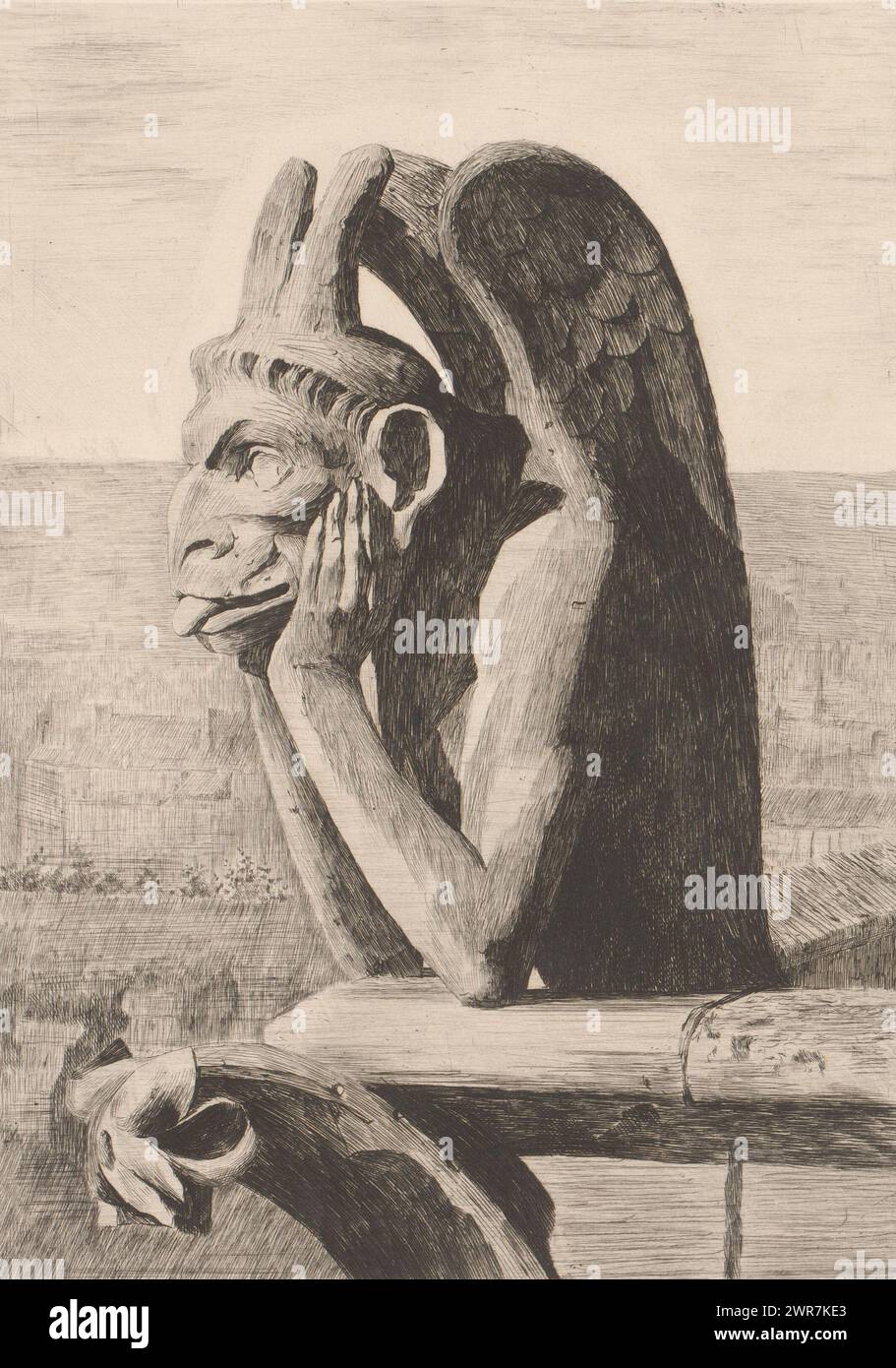 Gargoyle from Notre-Dame in Paris with wings and protruding tongue ...